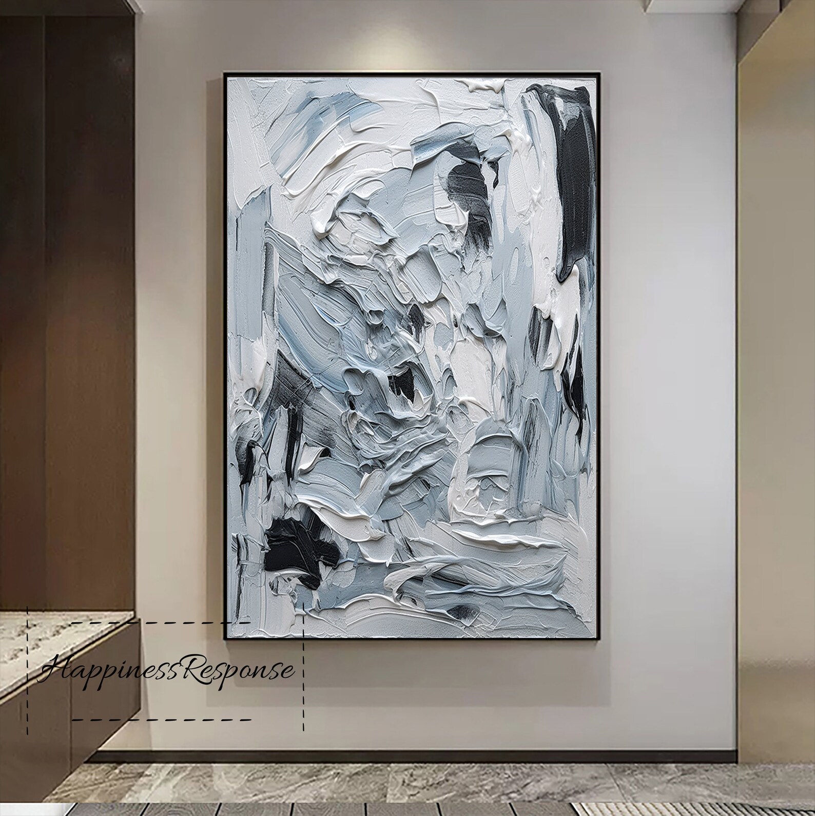 Large Blue Abstract Oil Painting,grey Wabi-sabi Wall Art,blue 3D ...