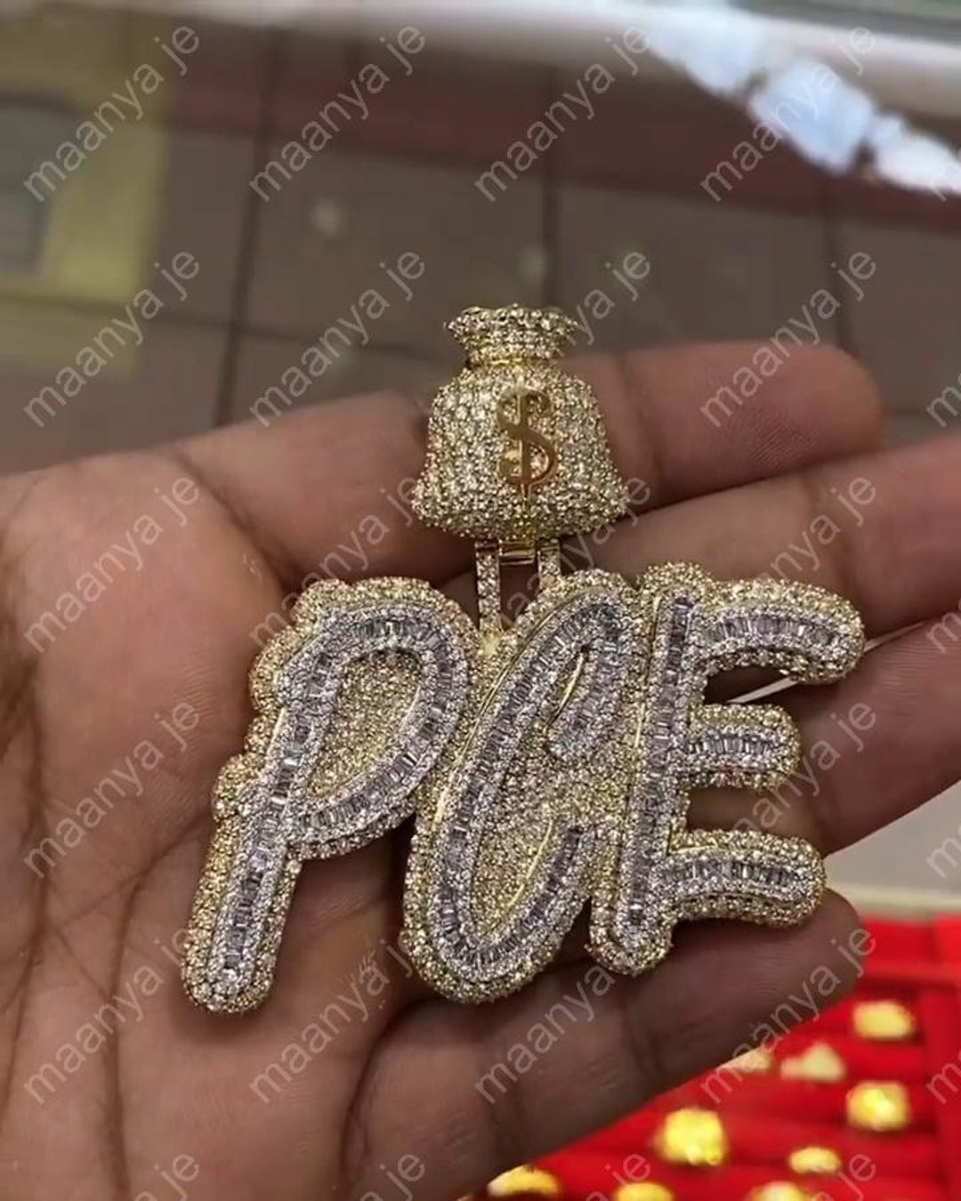 Custom Moissanite Diamond Money Bag Pendant: 925 Sterling Silver Hip ...