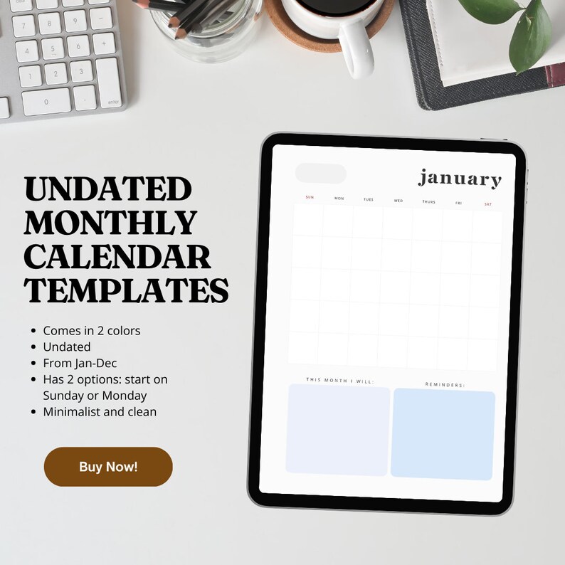 Monthly Calendar Planner Printable Printable Calendar PDF, A5, A4 ...