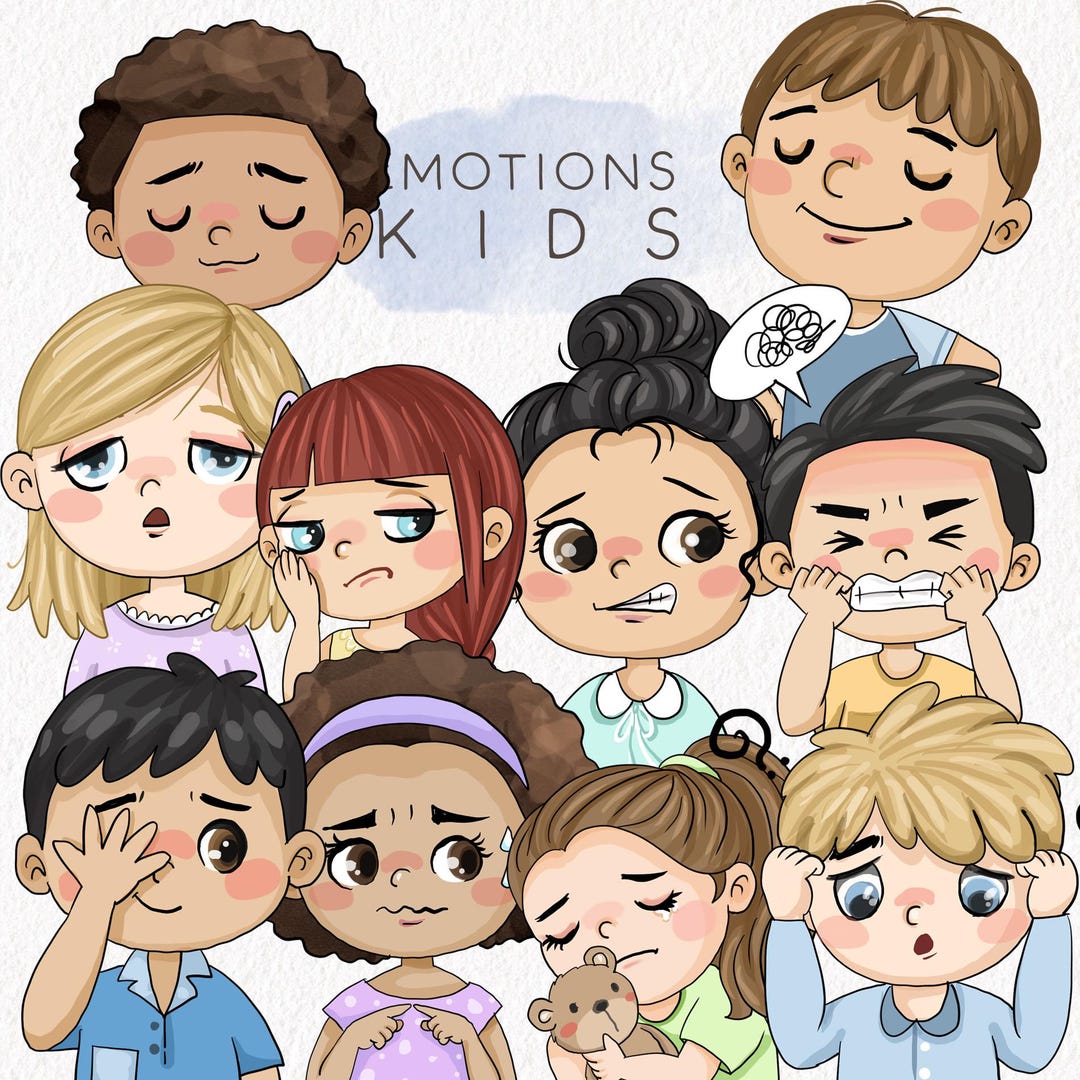 Emotions Kids Set2 Clipart, Hand Drawn Clipart, PNG Files. - Etsy