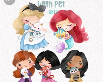 Cute Girls Summer Clipart Set 2, PNG Files 300 Dpi. - Etsy