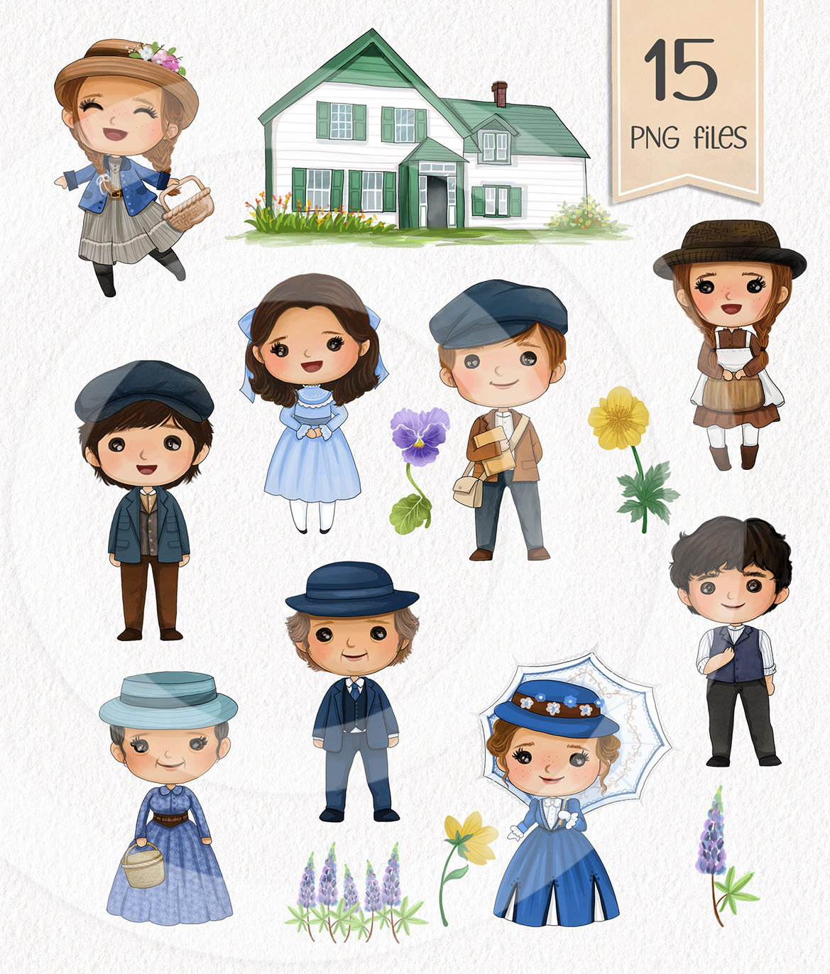Anne of Green Gables Clipart: 15 PNG Illustrations (digital Download ...