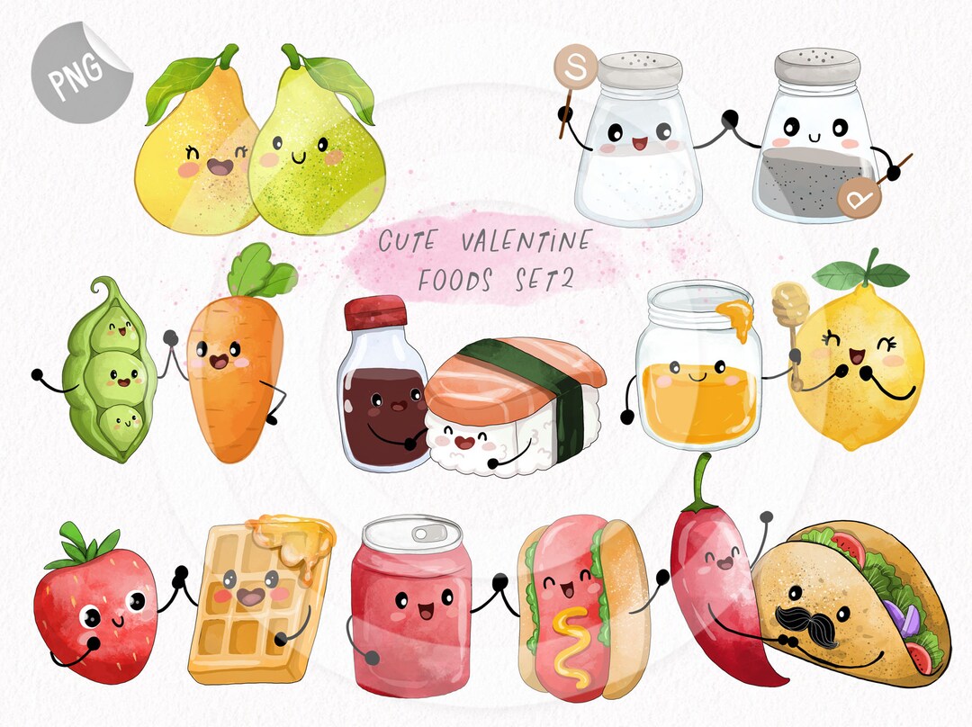 Cute Food Clipart Set 2, Valentine Clipart, Instant Download PNG File ...