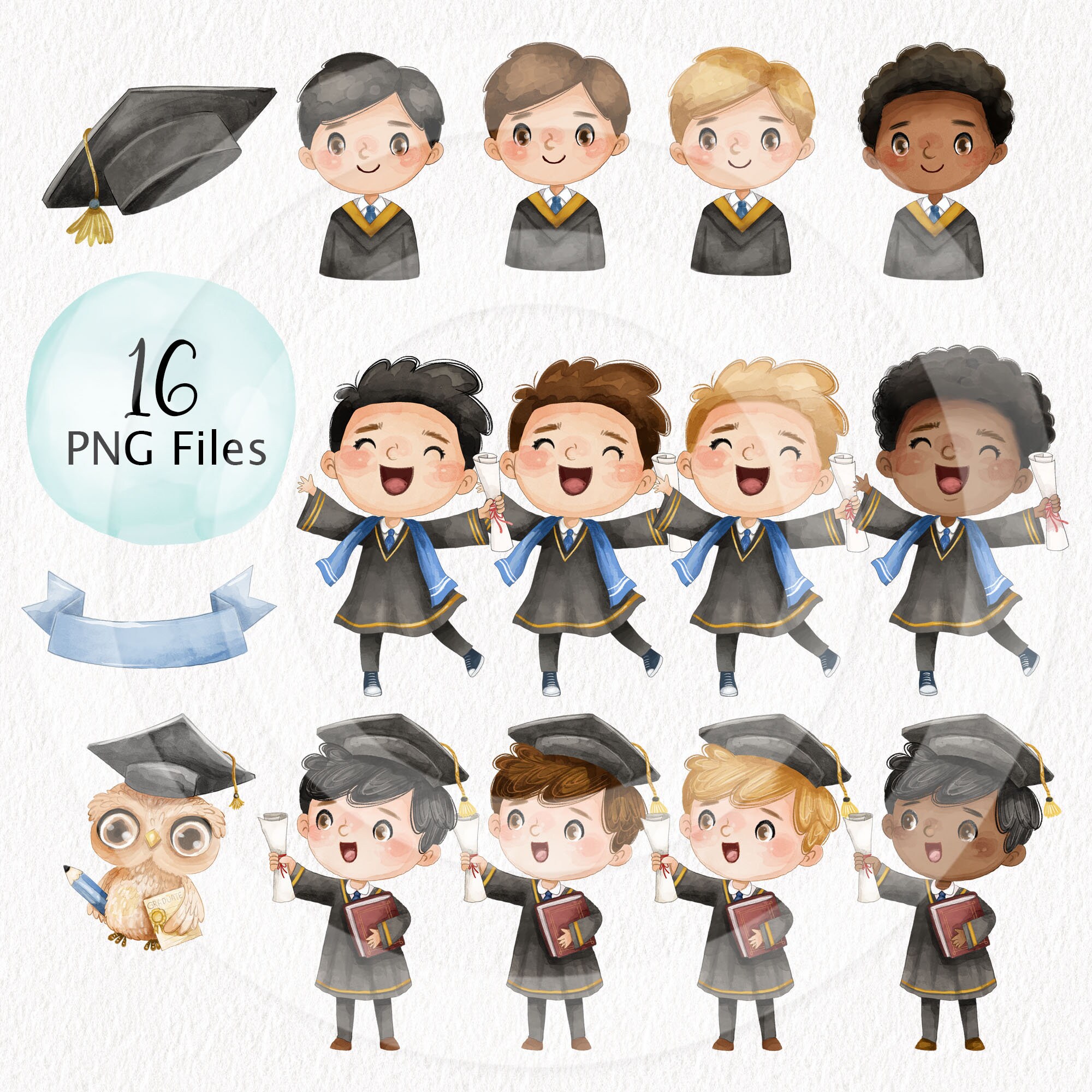 Graduation Boys Clipart, Bundle Set PNG Files 300 Dpi. - Etsy