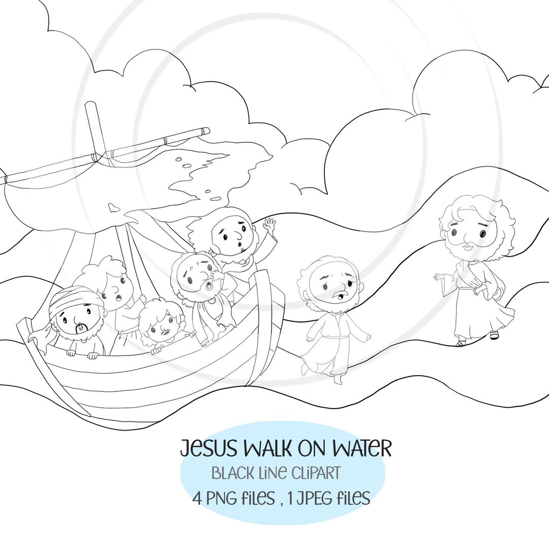 Jesus Walks on Water Clipart: Bible Story PNG Files (digital Stamp) - Etsy