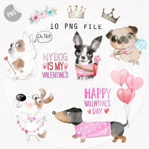 Cute Dog Valentine's Clipart ,hand Drawn Clipart, PNG Files 300 Dpi. - Etsy
