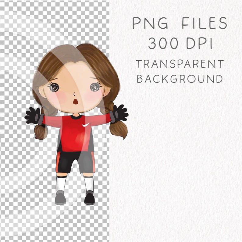 Soccer Girls Clipart ,hand Drawn Clipart PNG Files 300 Dpi. - Etsy