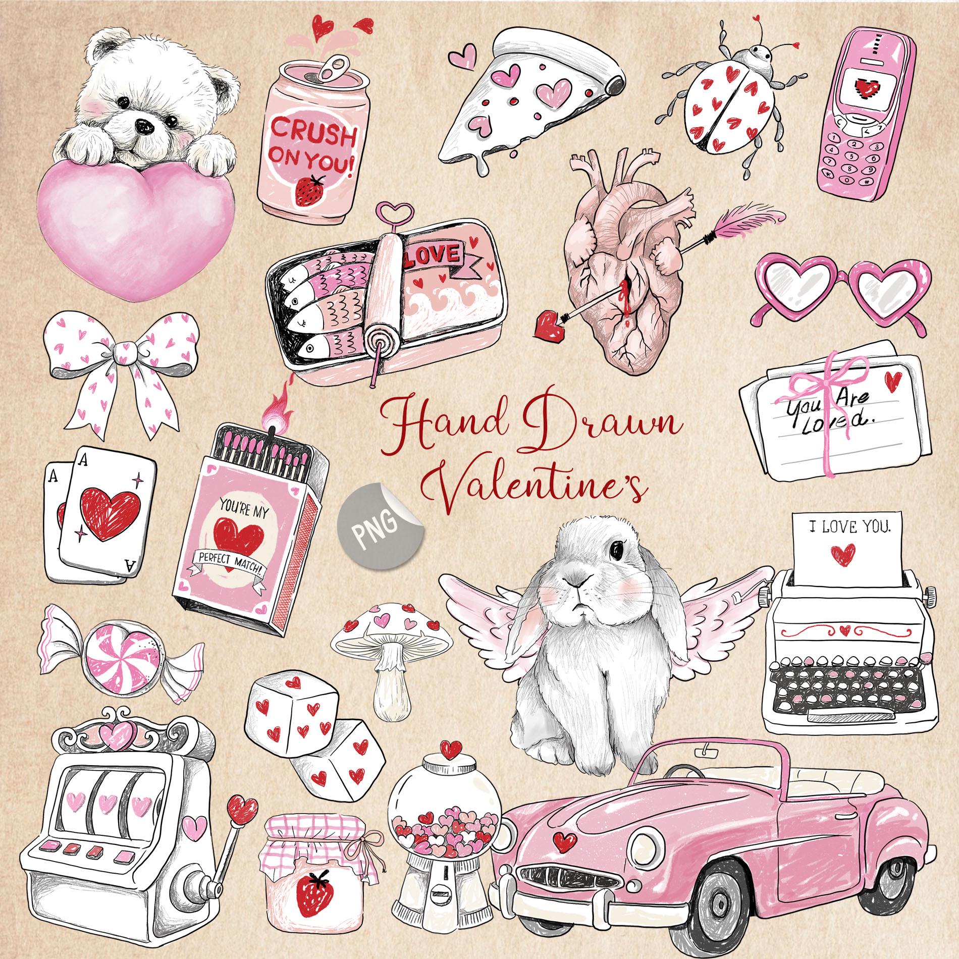 Hand Drawn Valentine Clipart, PNG (digital Download) - Etsy
