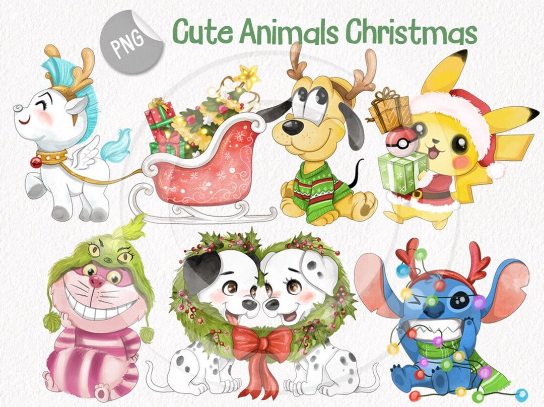 Cute Animals Christmas Clipart Instant Download PNG File - 300 Dpi - Etsy