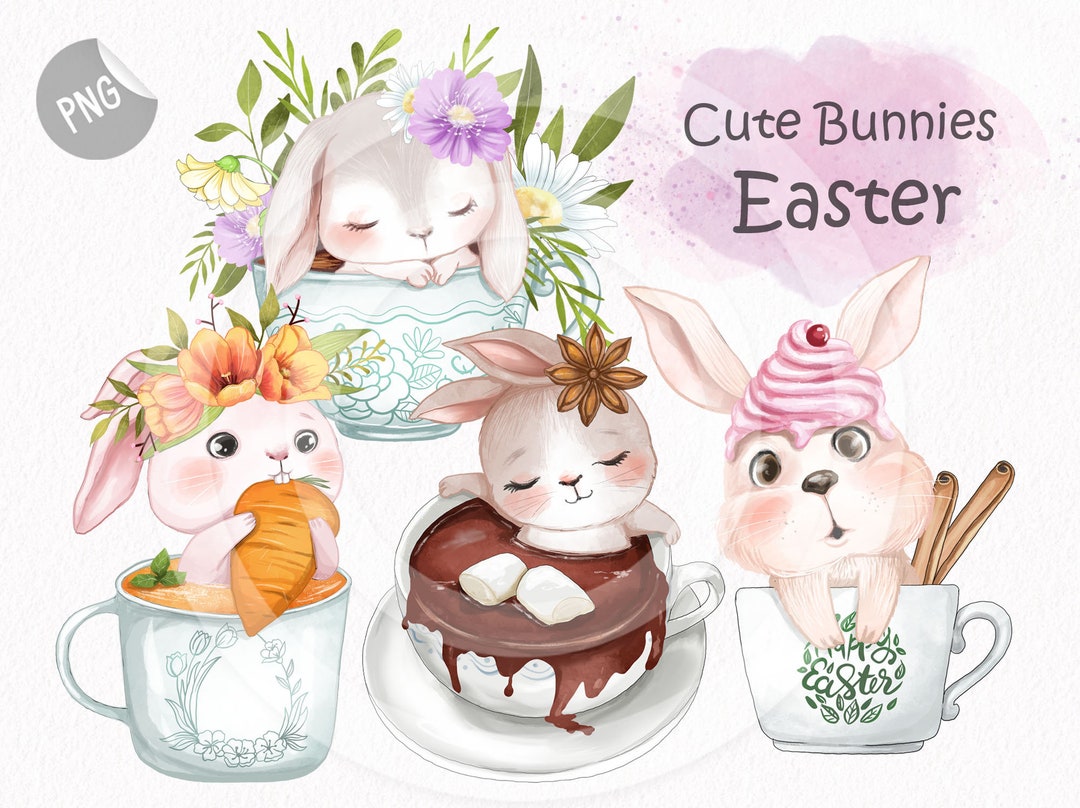 Cute Bunny, Cute Rabbit , Easter Clipart PNG Files. - Etsy