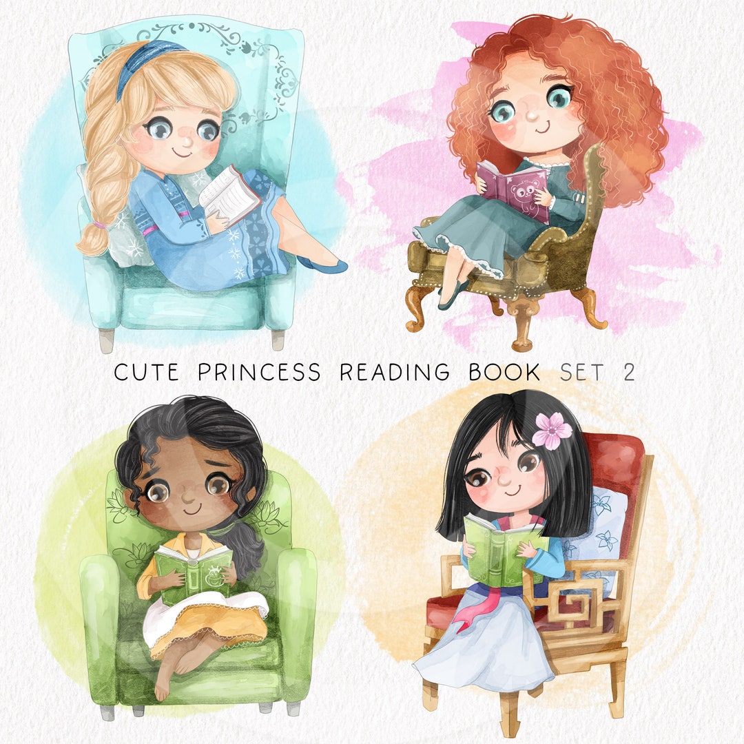 Cute Princess Reading Book Clipart Set 2, PNG Set 1,PNG Files 300 Dpi ...