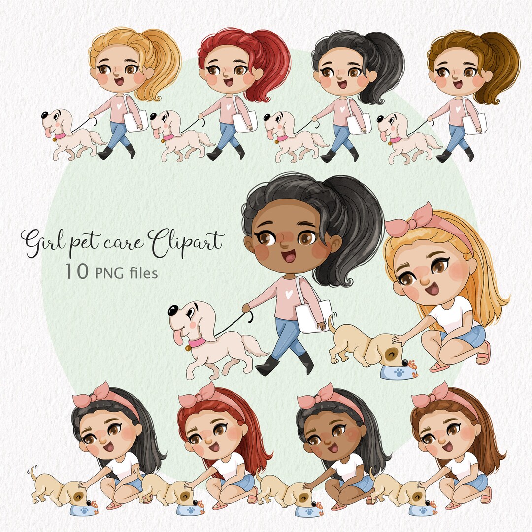 Walking Dog, Girl With Dogs Clipart ,PNG Files 300 Dpi. - Etsy