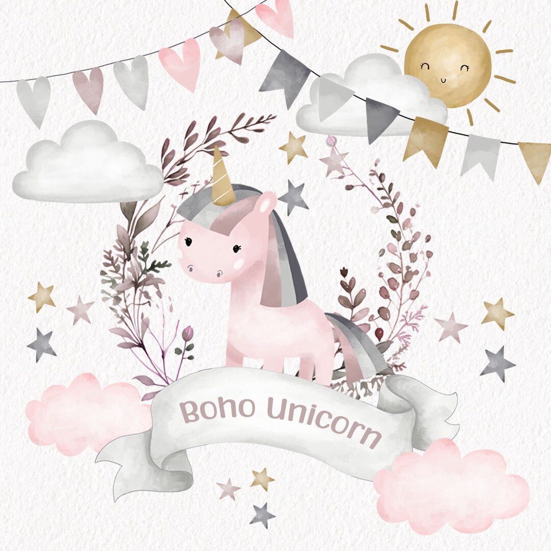 Boho Unicorn Clipart PNG Files 300 Dpi. - Etsy
