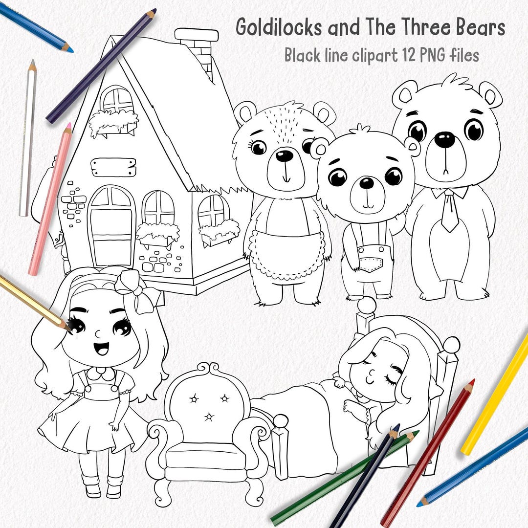Goldilocks and the Three Bears Clipart, Blackline Art Instant Download ...