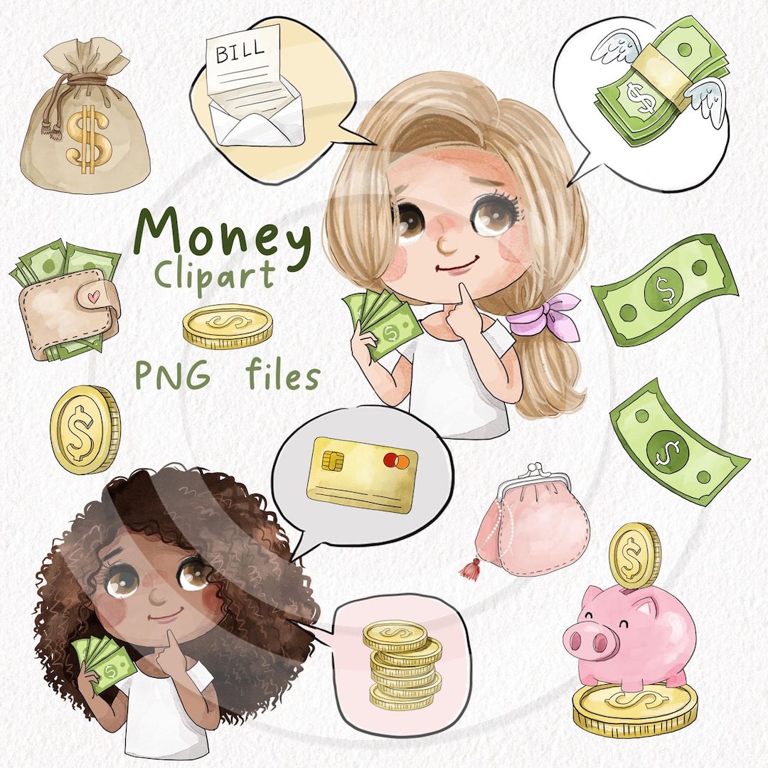 Money Clipart: Hand Drawn Saving & Spending PNG Files - Etsy