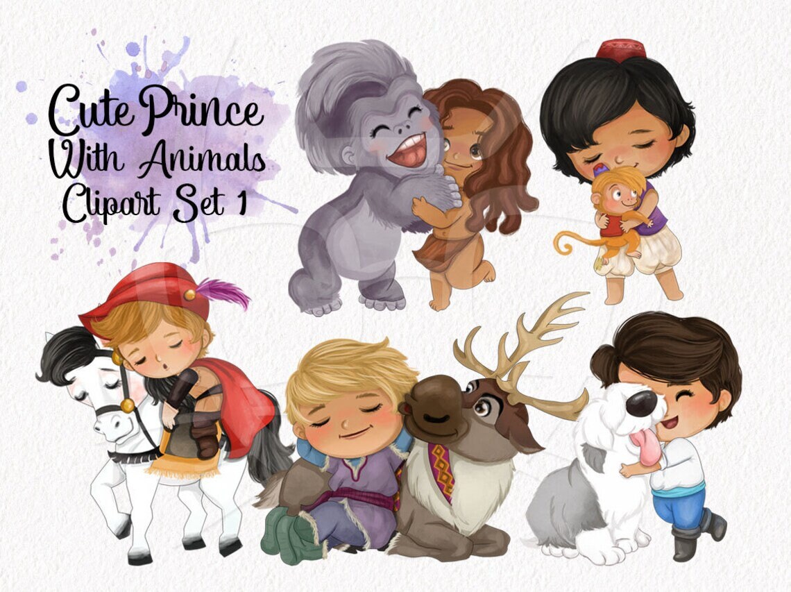 Cute Prince With Animals Clipart Set1 Instant Download PNG File - 300 ...