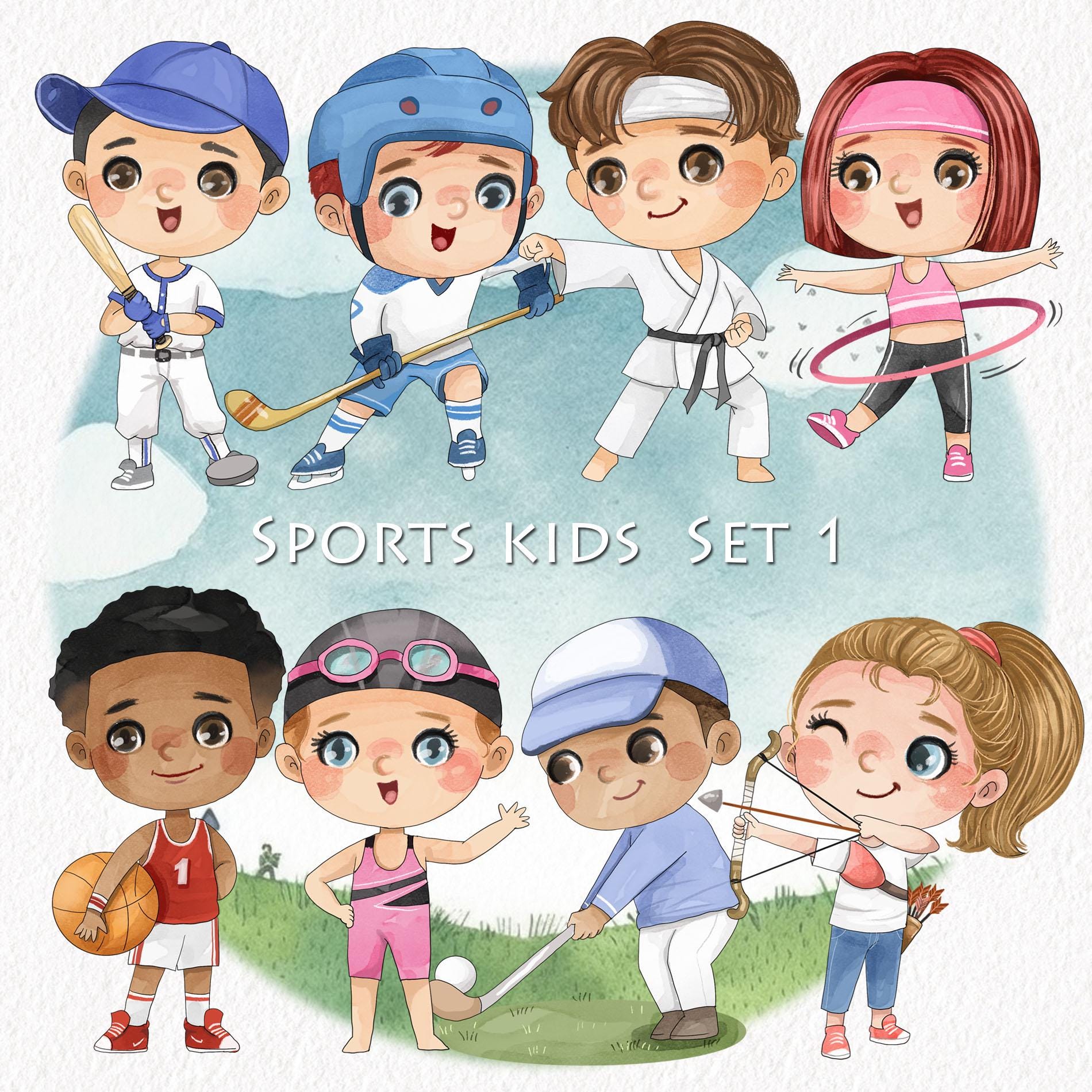 Kids Sport Clipart Set: Hand-drawn PNG Files (digital Download) - Etsy