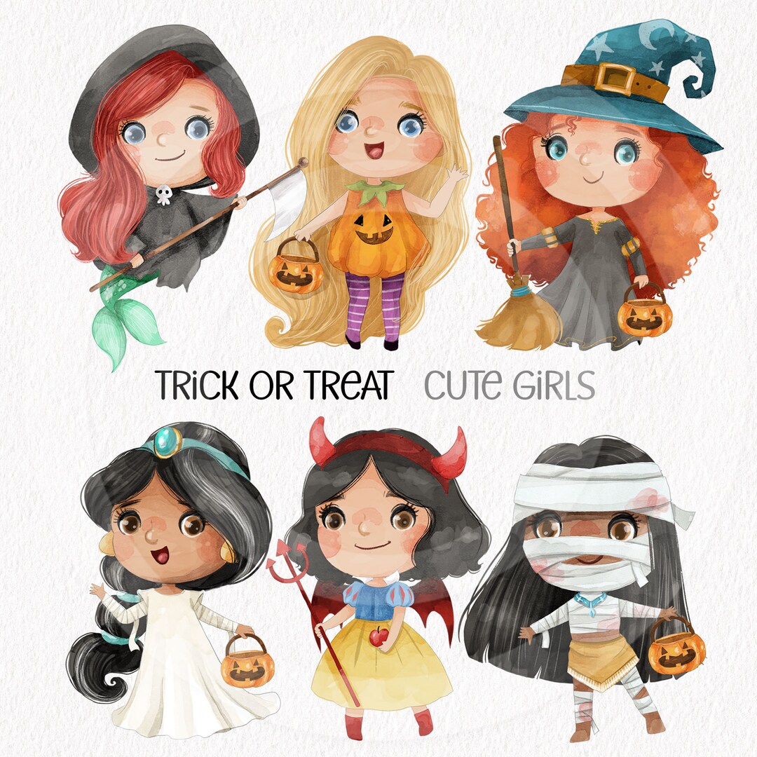 Cute Halloween Little Girls Clipart, PNG Files Instant Download PNG ...