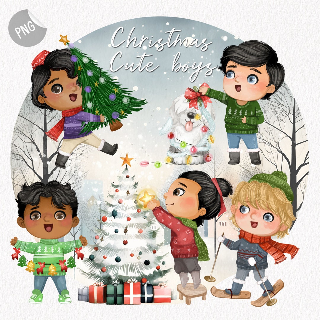 Christmas Cute Boys Clipart Instant Download PNG File - 300 Dpi - Etsy