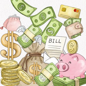 Money Clipart: Hand Drawn Saving & Spending PNG Files - Etsy