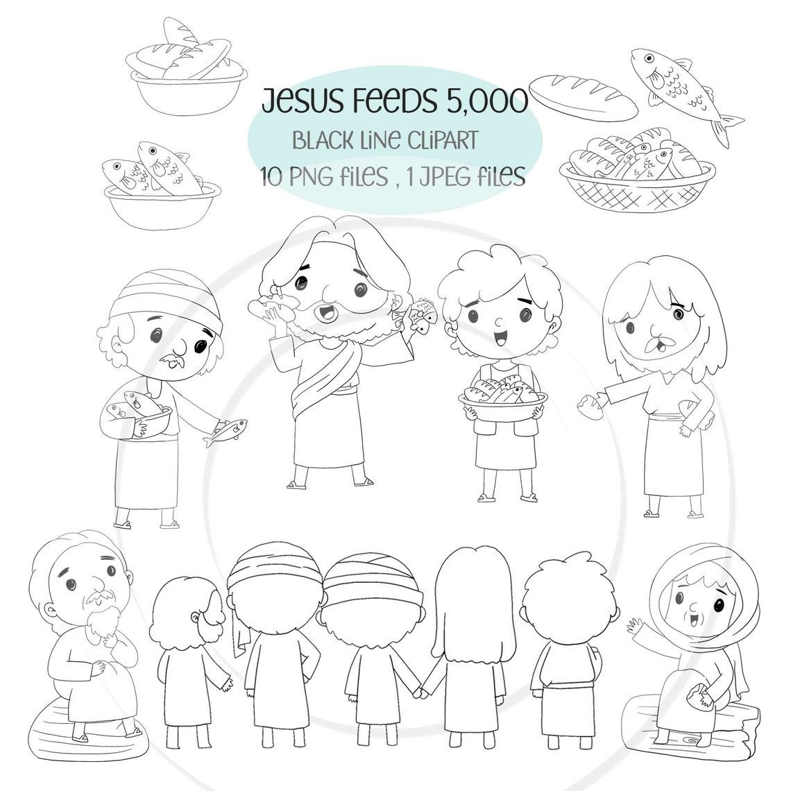Jesus Feeds 5000 Clipart, Bible Characters , Digital Stamp Clipart ...