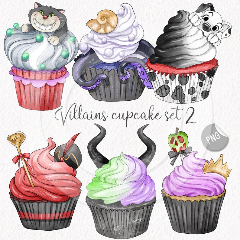 Halloween Cupcake, Villains Cupcake Clipart Set 2, Instant Download PNG ...