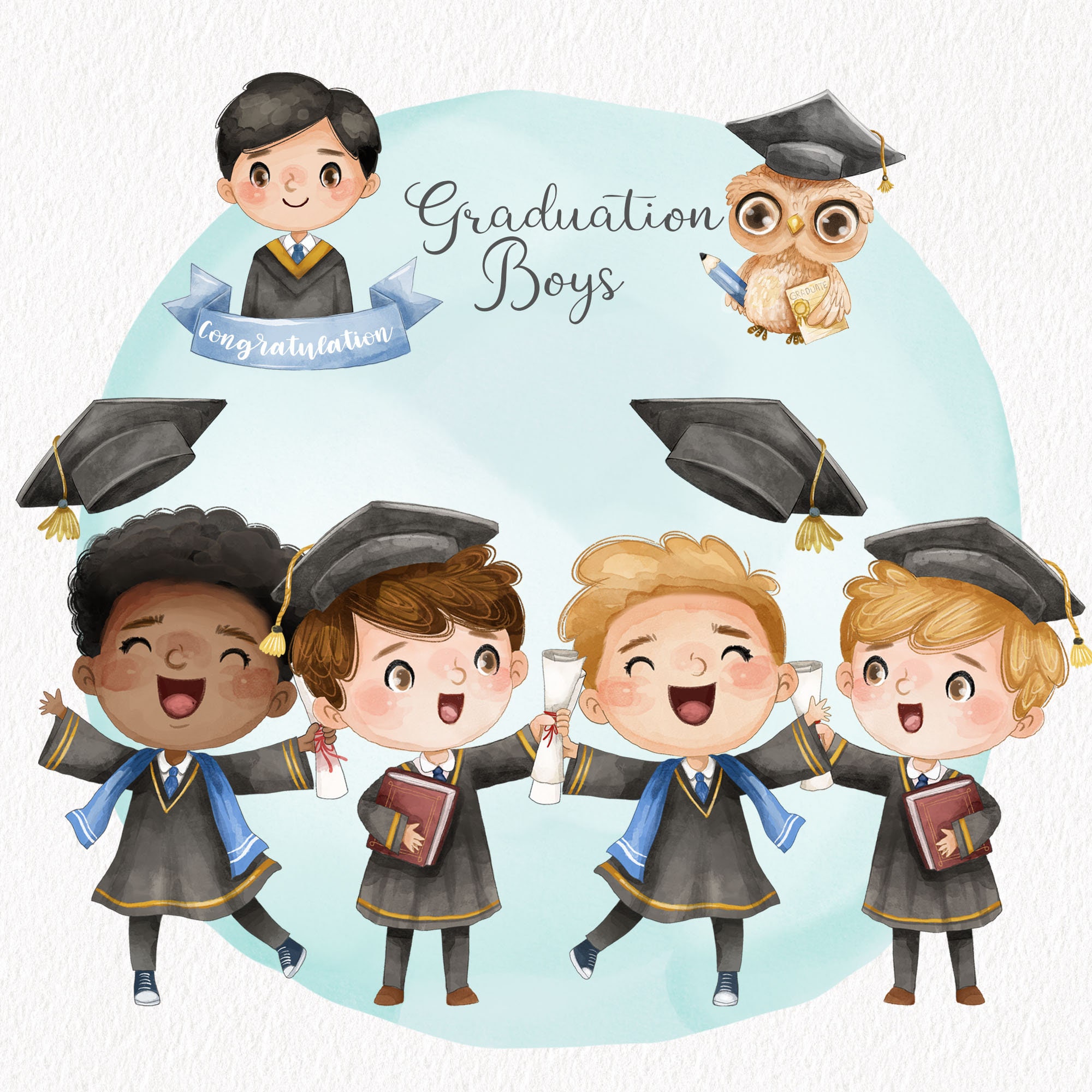 Graduation Boys Clipart, Bundle Set PNG Files 300 Dpi. - Etsy