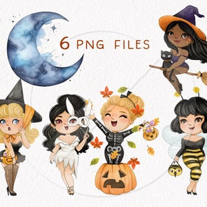 Halloween Girls Party Clipart, PNG Files Instant Download PNG File ...