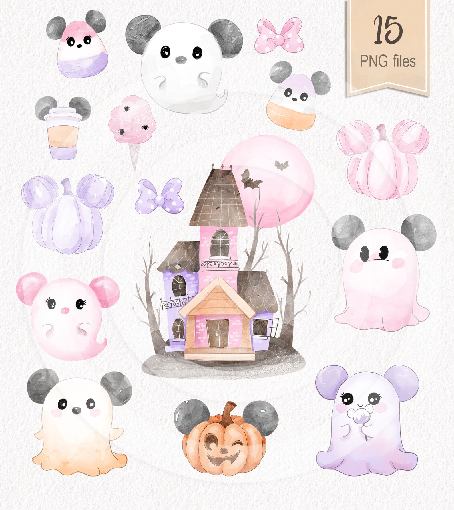 Cute Pastel Ghost Clipart, Halloween Pastel Clipart PNG Files 300 Dpi ...