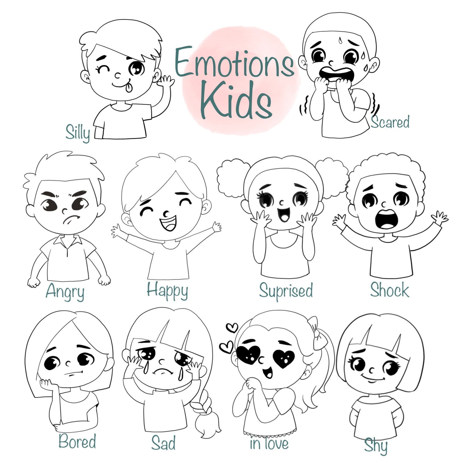 Emotions Kids Clipart PNG Files. - Etsy
