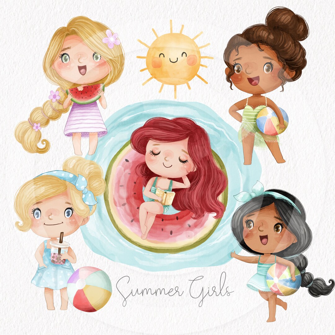 Cute Girls Summer Clipart Set 1, PNG Files 300 Dpi. - Etsy