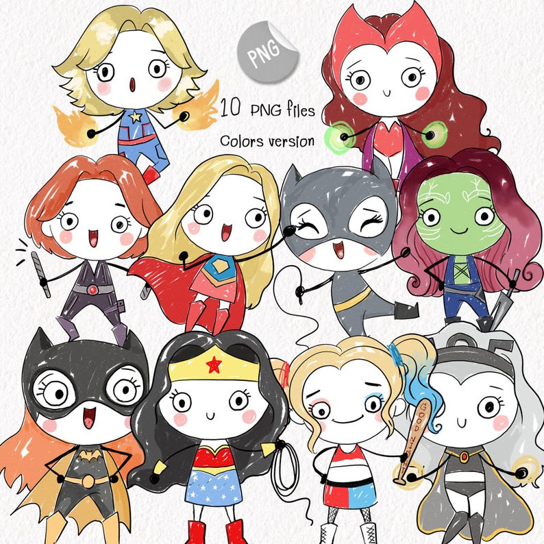 Super Girls Hand Drawn ,doodle Clipart, Seamless Pattern, Instant ...