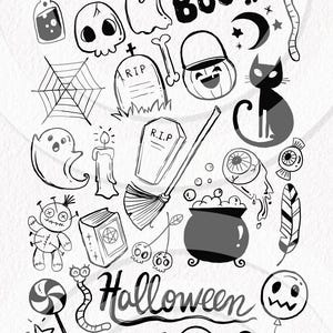 Hand Drawn Halloween, Halloween Doodle Clipart, Blackline Art Instant ...