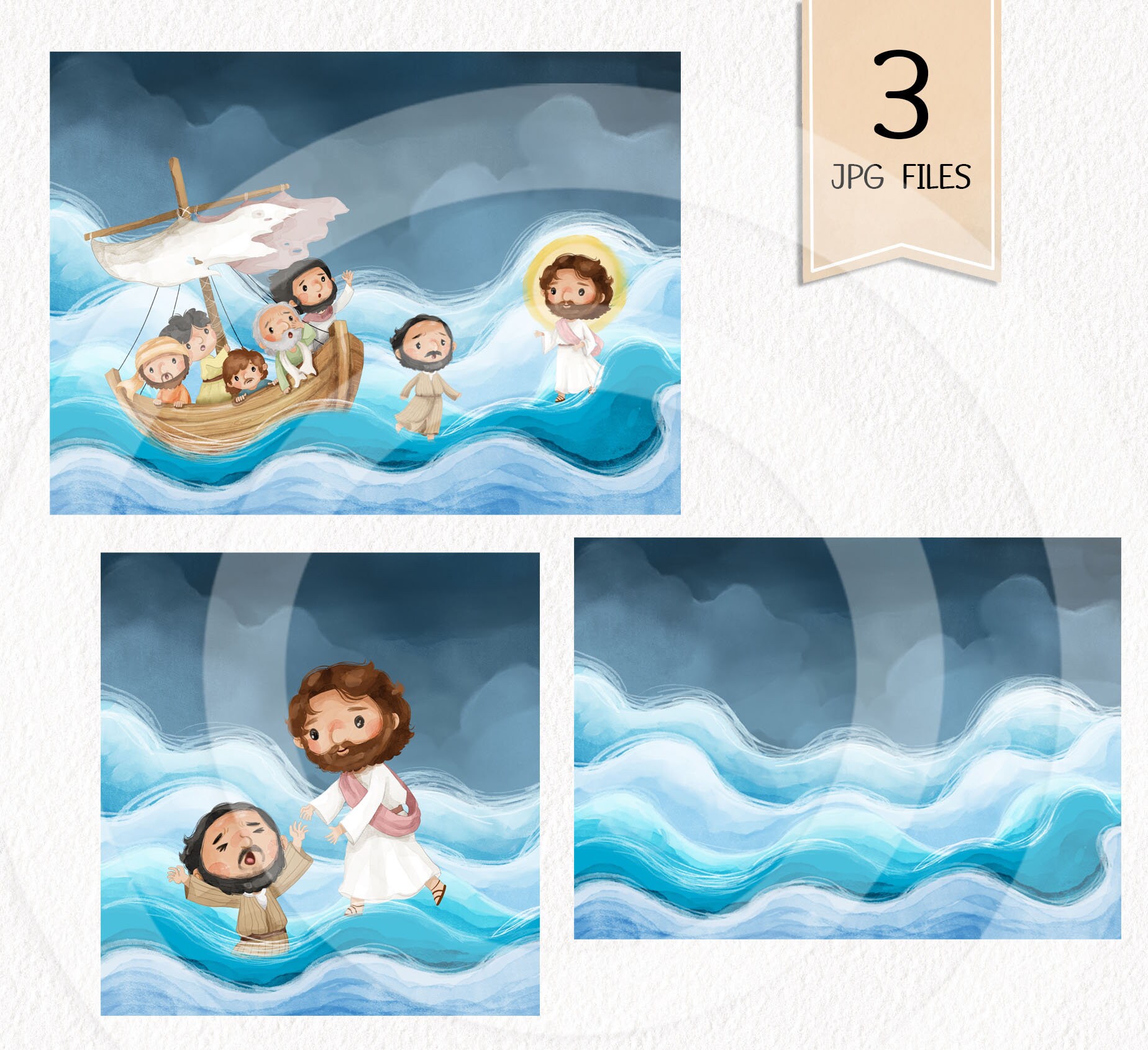 Jesus Walks on Water Clipart ,religion, Bible Stories Clipart PNG Files ...
