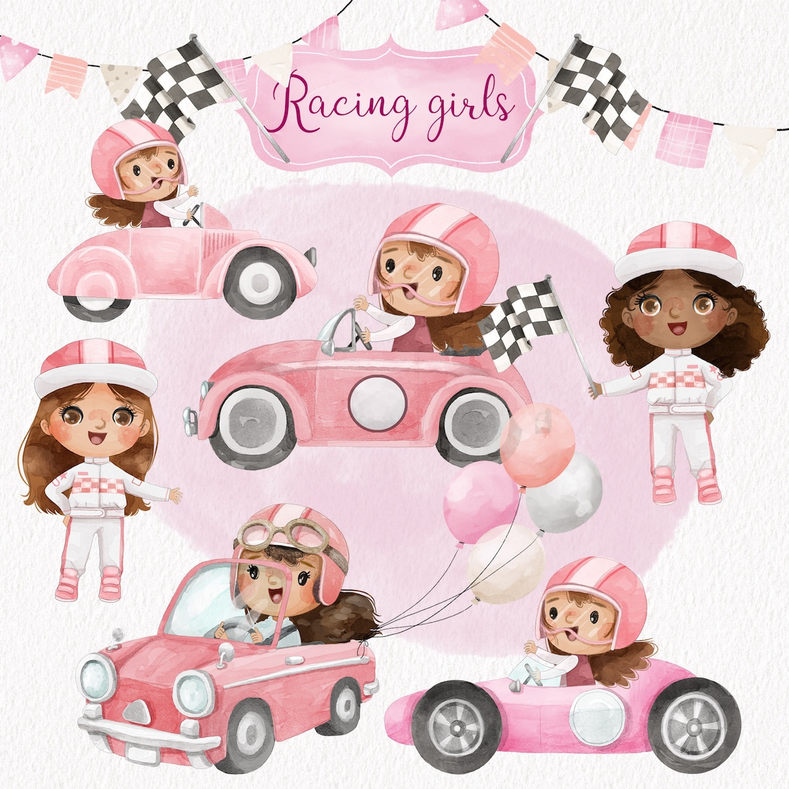 Cute Racing Girl Clipart, Race Car Clipart PNG Files. - Etsy