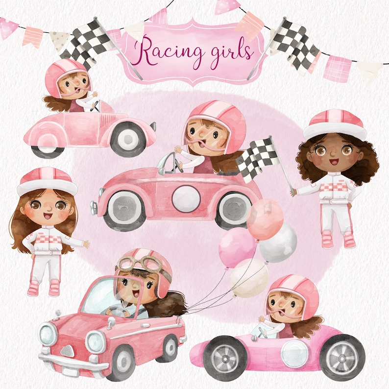 Cute Racing Girl Clipart, Race Car Clipart PNG Files. - Etsy