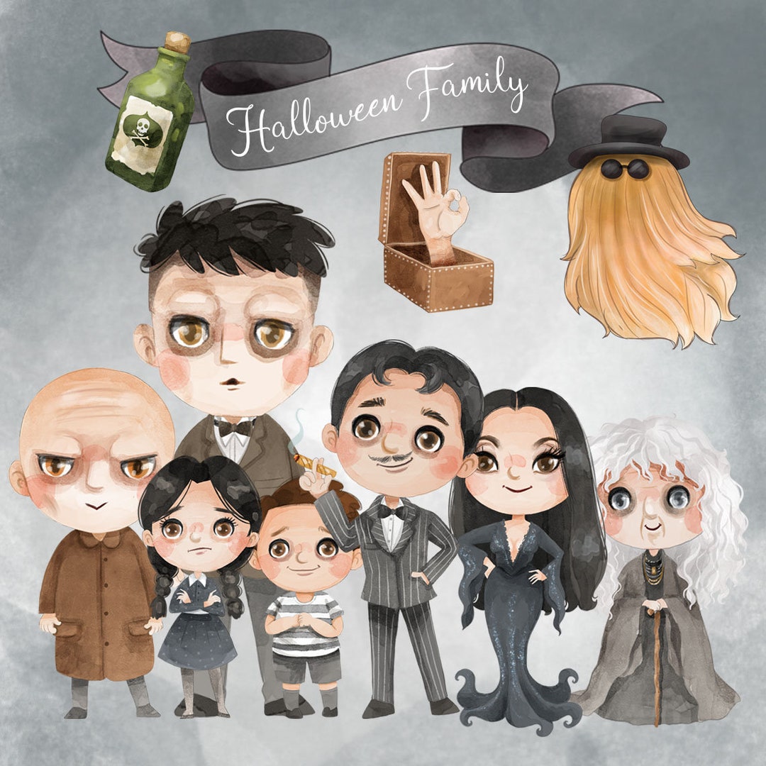 Black Halloween Family Clipart ,hand-drawn Illustration ,PNG Files 300 ...