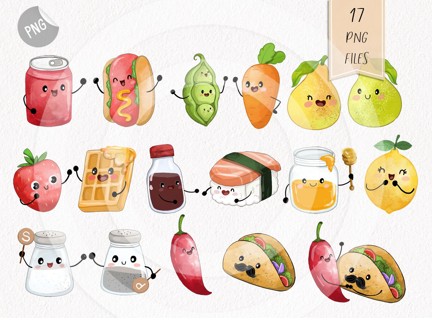 Cute Food Clipart Set 2, Valentine Clipart, Instant Download PNG File ...