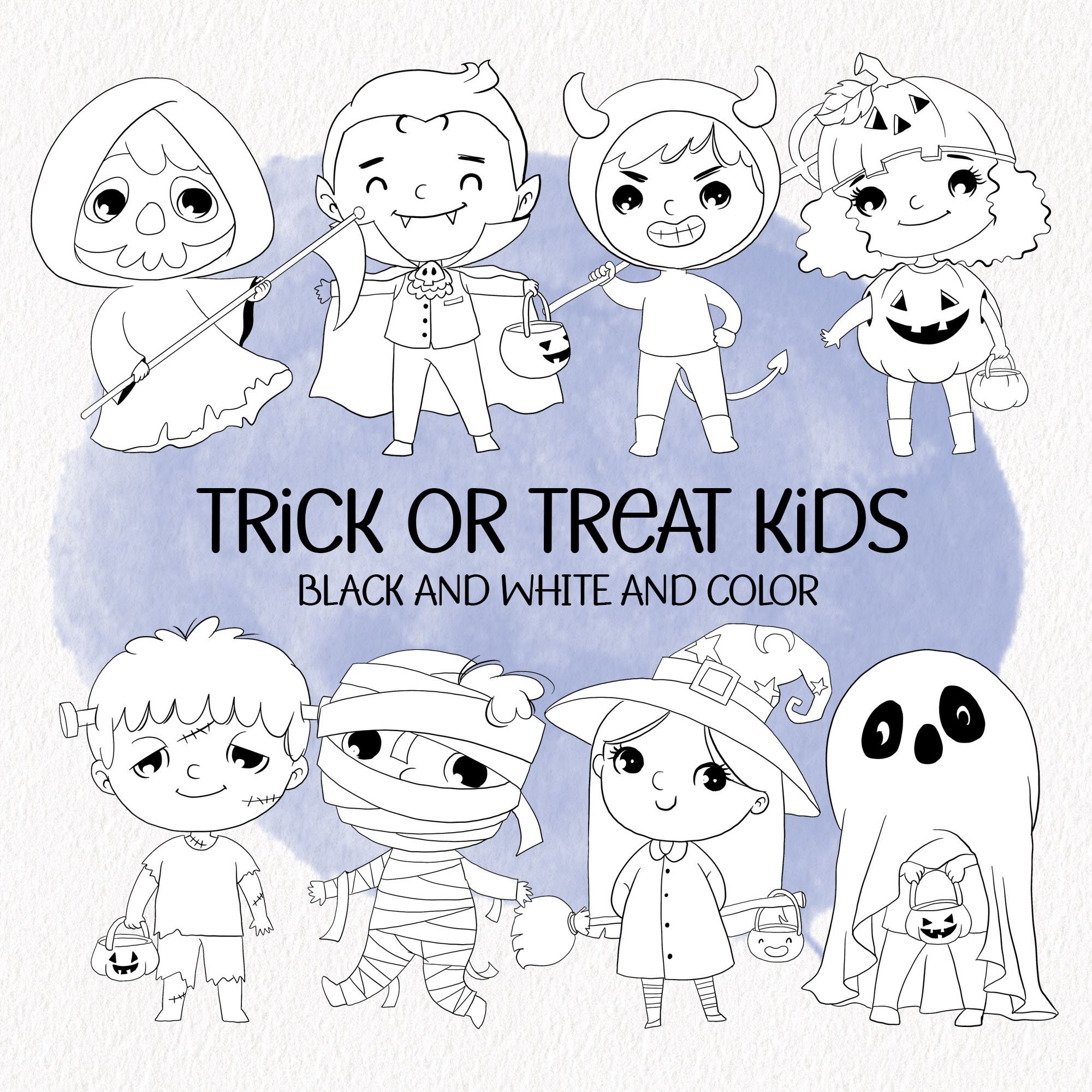 Trick or Treat, Halloween Kids Clipart ,PNG Files Instant Download PNG ...