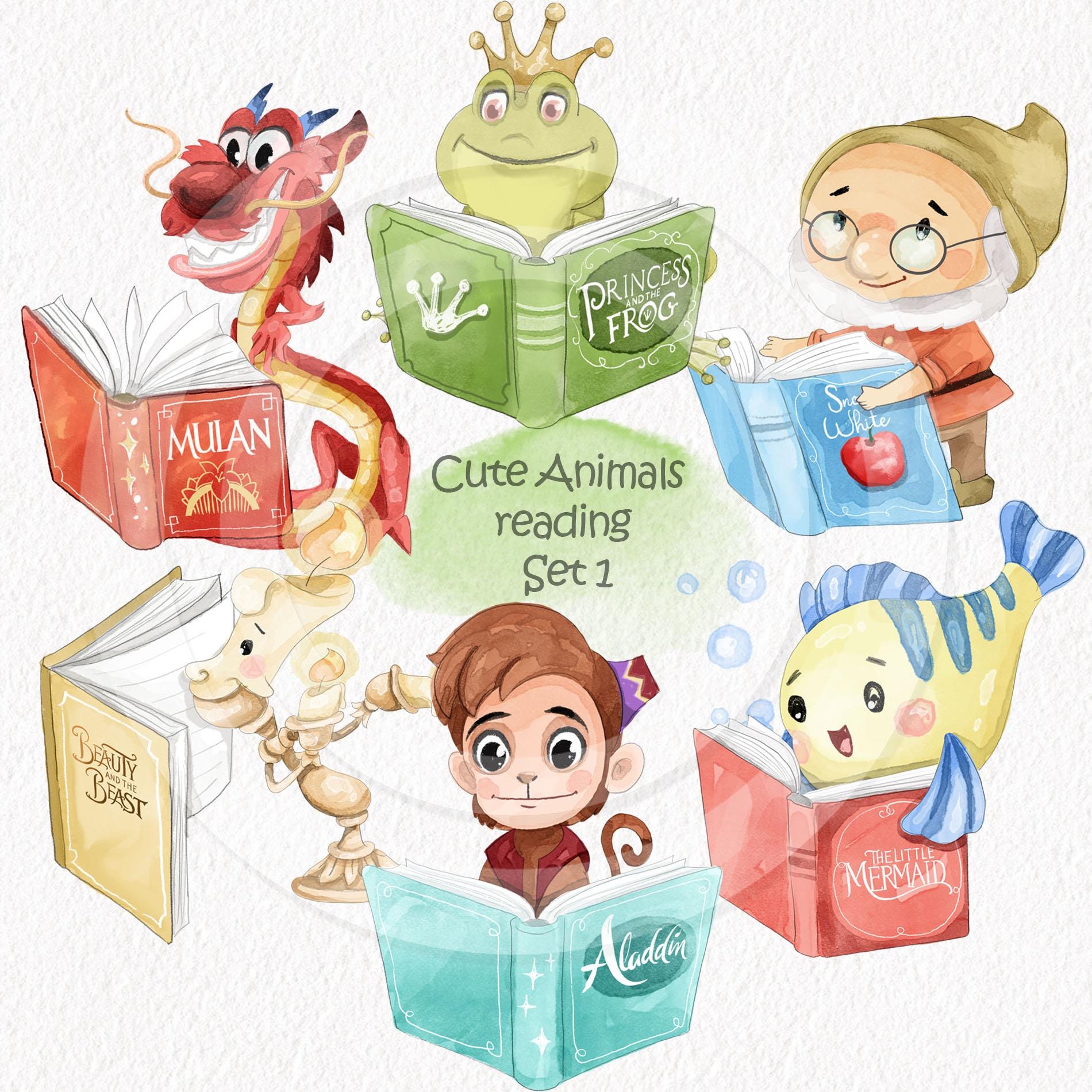 Cute Animals Reading Book Clipart Set1, Hand Drawn Clipart, PNG File ...