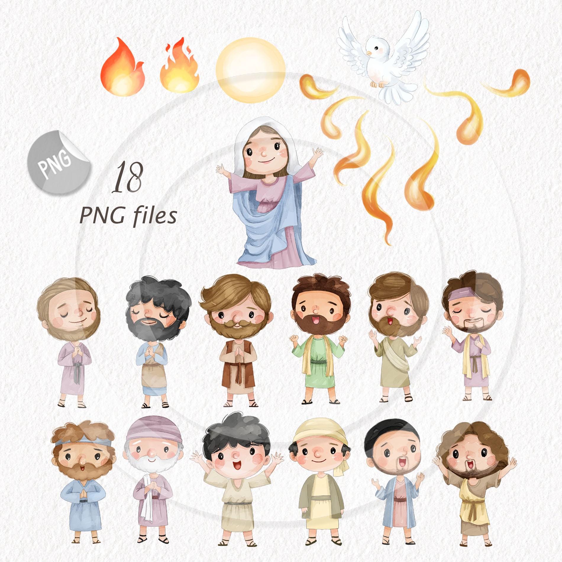 Day of Pentecost Clip Art Bundle: Bible Story PNG Files ,digital ...