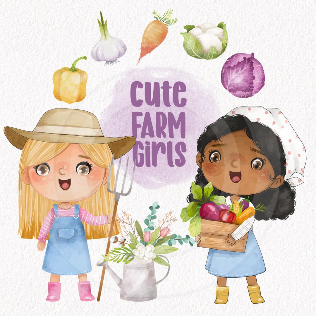 Farm Girls Clipart PNG Files. - Etsy