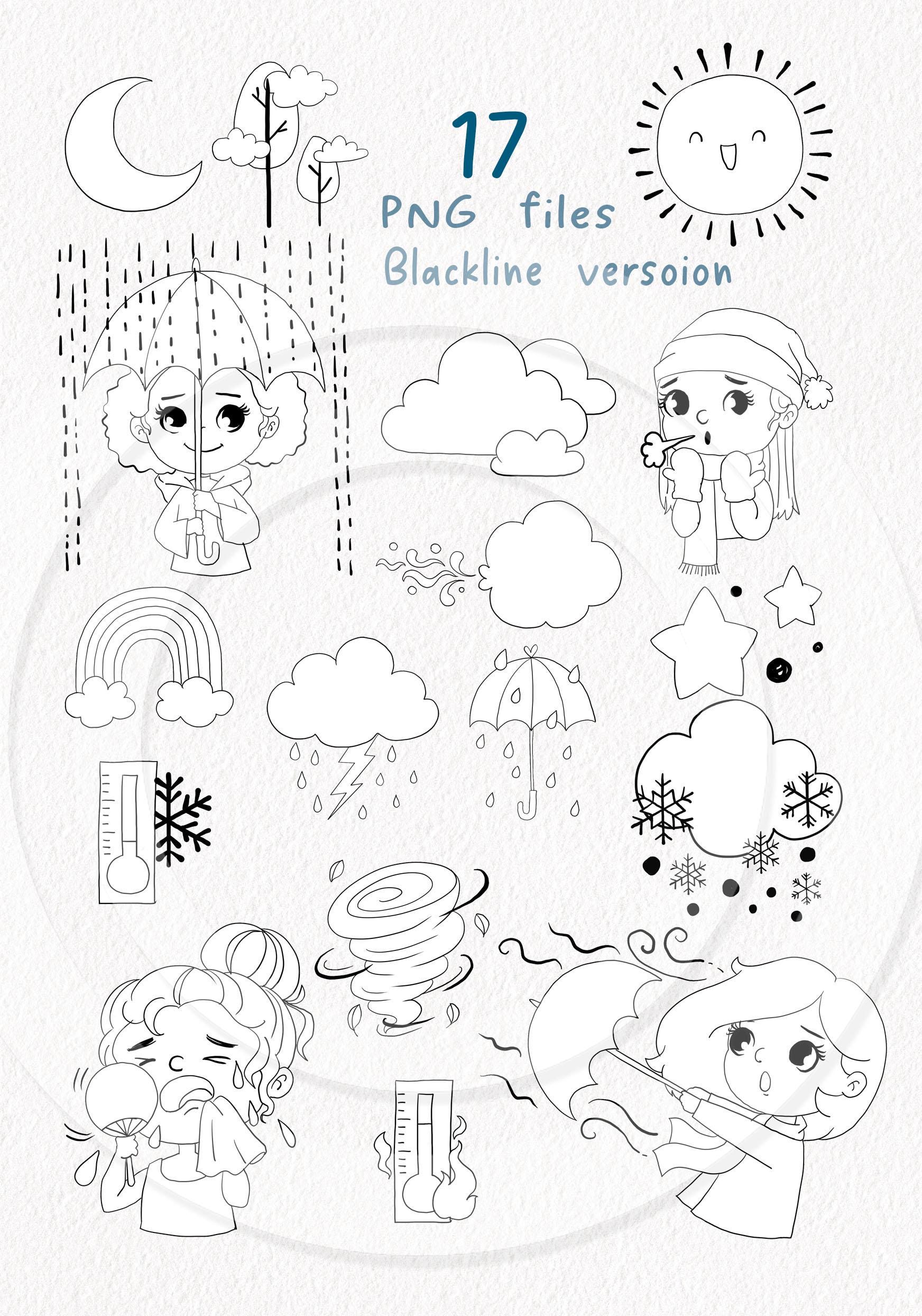 Weather Clipart | Hand Drawn Clipart, PNG Files 300 Dpi. - Etsy