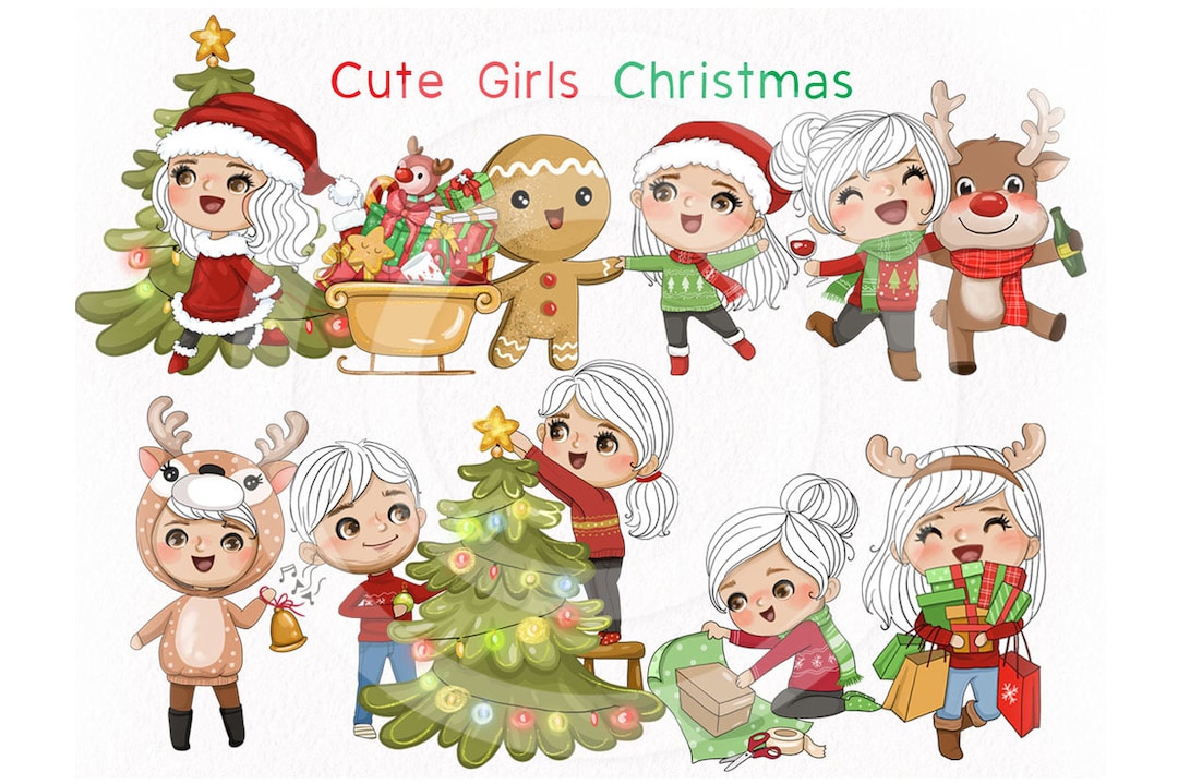 Cute Christmas Girls Clipart ,PNG Files 300 Dpi. - Etsy