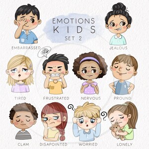 Emotions Kids Set2 Clipart, Hand Drawn Clipart, PNG Files. - Etsy
