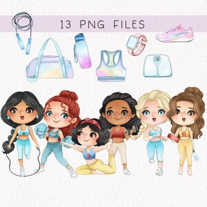 Cute Girls Workout Clipart Set2 ,instant Download PNG File - 300 Dpi - Etsy