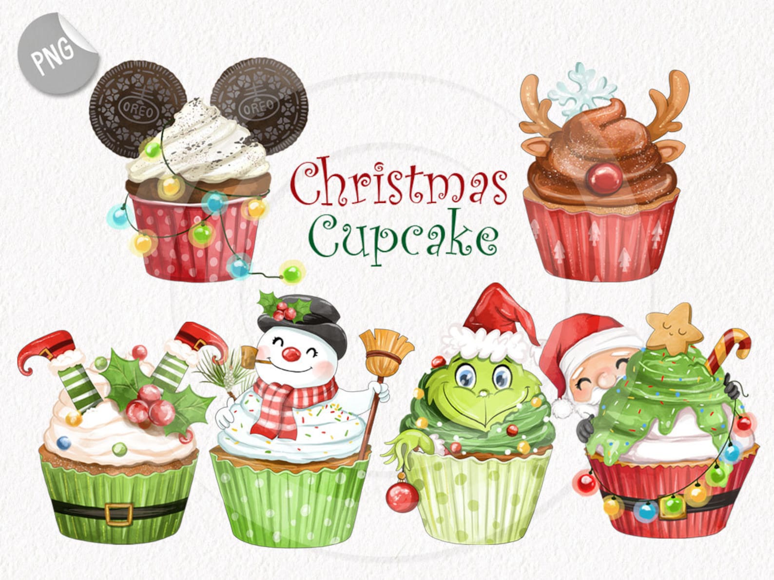 Christmas Cupcake Clipart , Instant Download PNG File - 300 Dpi - Etsy