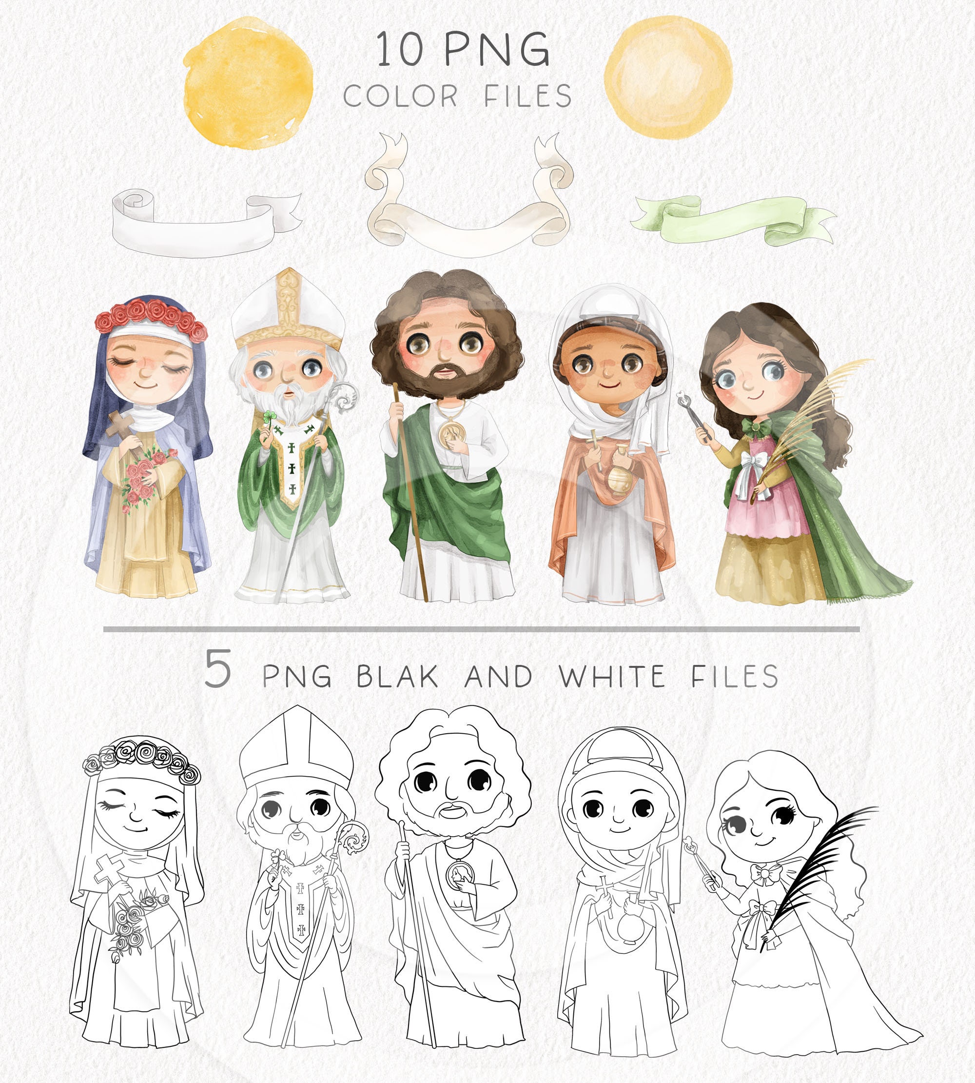 Saints Clipart Set: Hand-drawn Religion & Bible Story Illustrations ...