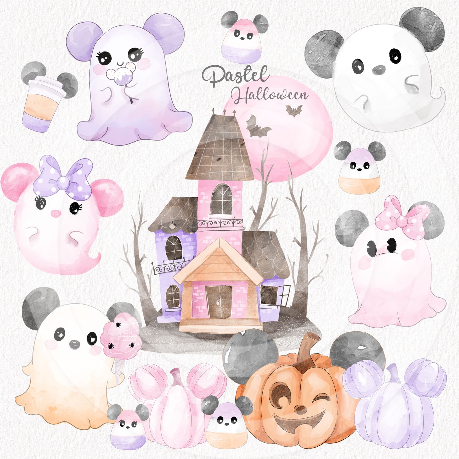Cute Pastel Ghost Clipart, Halloween Pastel Clipart PNG Files 300 Dpi ...
