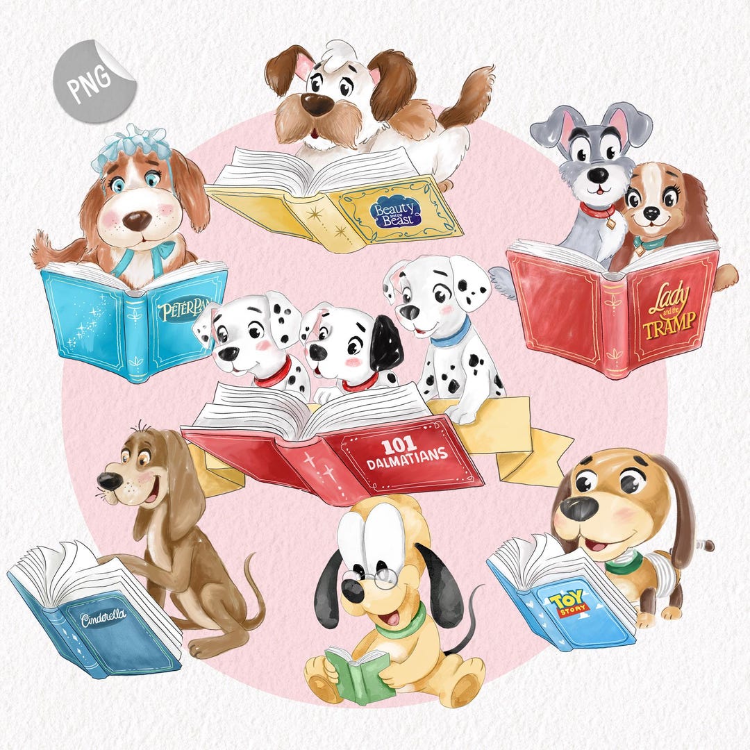 Cute Dogs Reading Book Clipart, Hand Drawn Clipart, PNG File - 300 Dpi ...